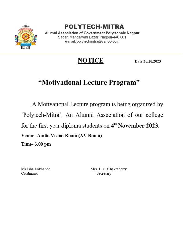 Notice For Motivational Lecture | PDF