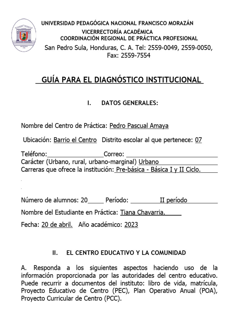 Diagnòstico institucional- de aula y lineaminetos para presentaciòn del informe inicial de ...