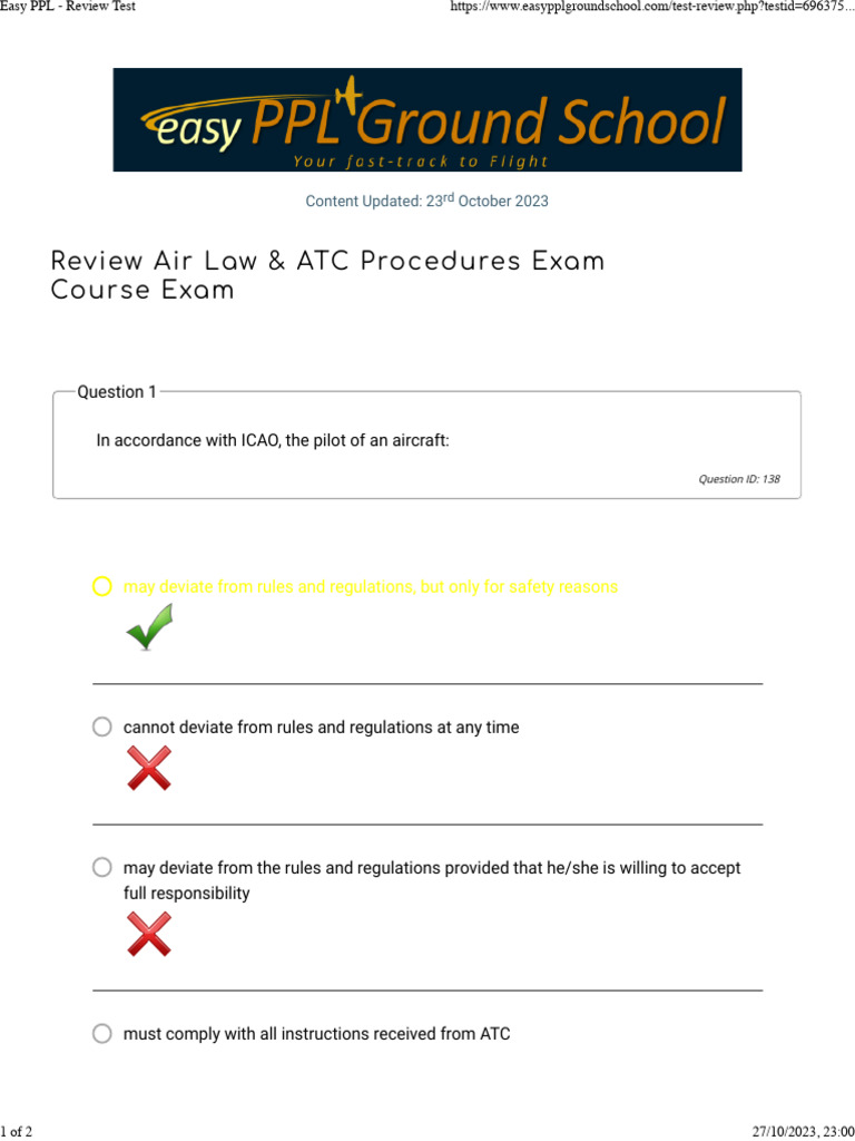 Easy PPL - Review Exam-5 | PDF | Air Traffic Control | Runway