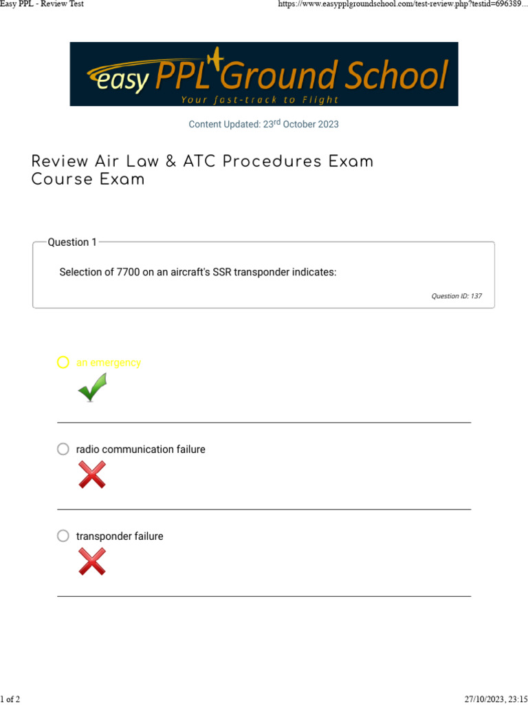 Easy PPL - Review Exam-6 | PDF | Visual Flight Rules | Transponder ...