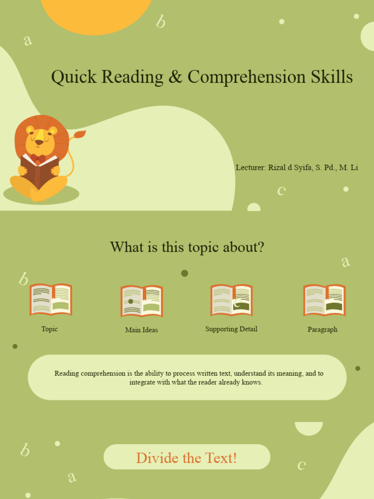 Pertemuan Ke 8 - Quick Reading & Comprehension Skills | PDF | Reading Comprehension | Communication