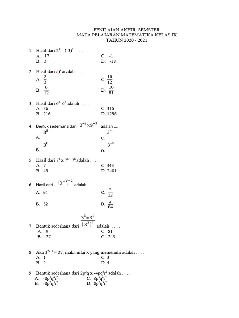 PAS Kelas 9 2020-2021 | PDF