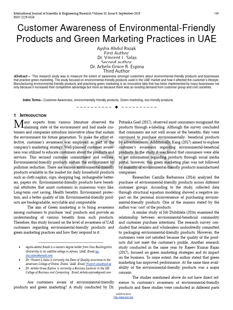 Customer Awareness of Environmental Friendly Products and Green ...