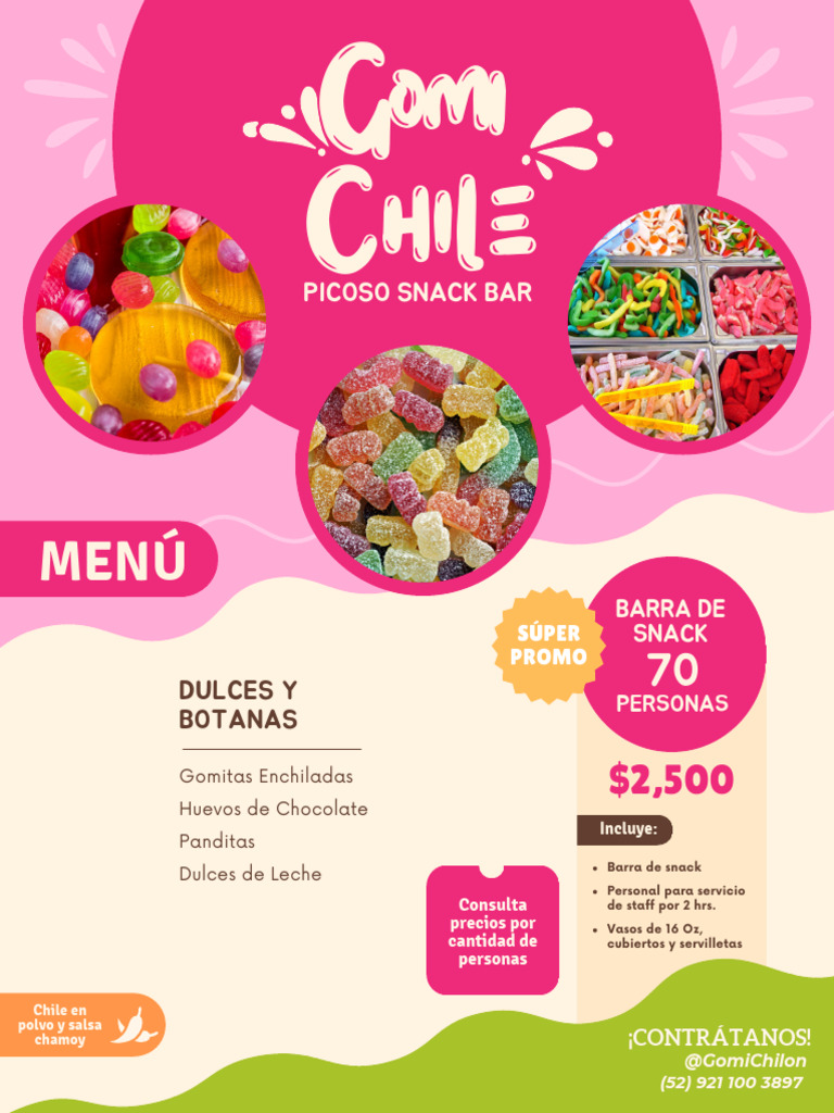 Flyer Anuncio Snack Bar de Dulces Divertido Rosa y Verde | PDF