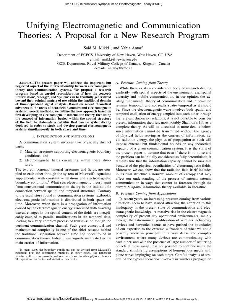 Unifying Electromagnetic and Communication Theories | PDF ...