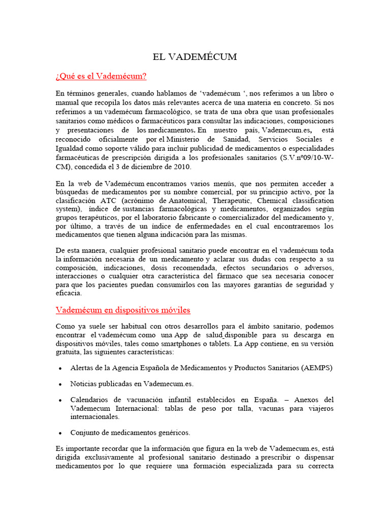Vademécum: Guía para Profesionales Sanitarios | PDF | Medicamentos con ...