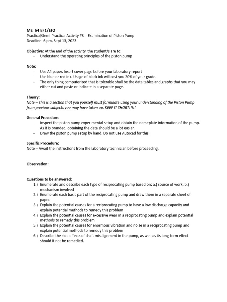 Me Lab Activity 3 Final Pdf Pump Piston
