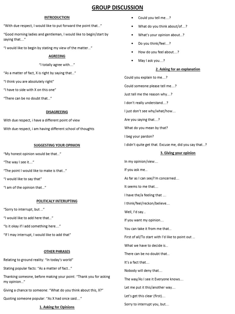 Effective Phrases for Group Discussions | PDF | Philosophy | Language ...