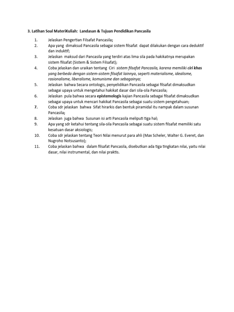 Latihan Soal Filsafat Pancasila | PDF