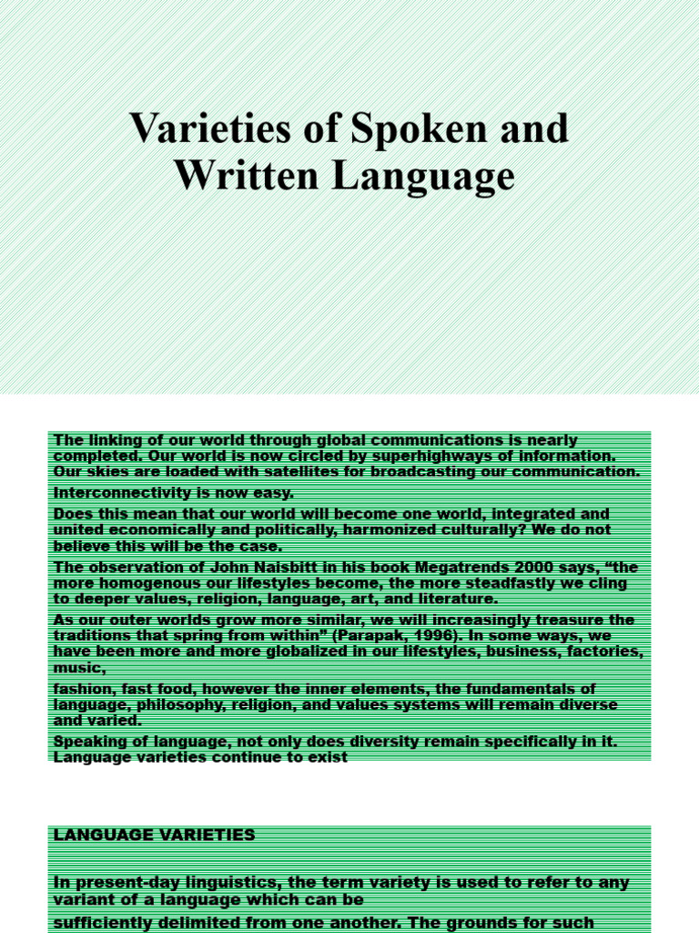 Varieties of Spoken and Written Language (PPT 4) | PDF | Communication ...