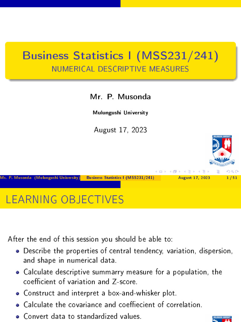 MSS231-241 Lecture 3 | PDF | Variance | Mean