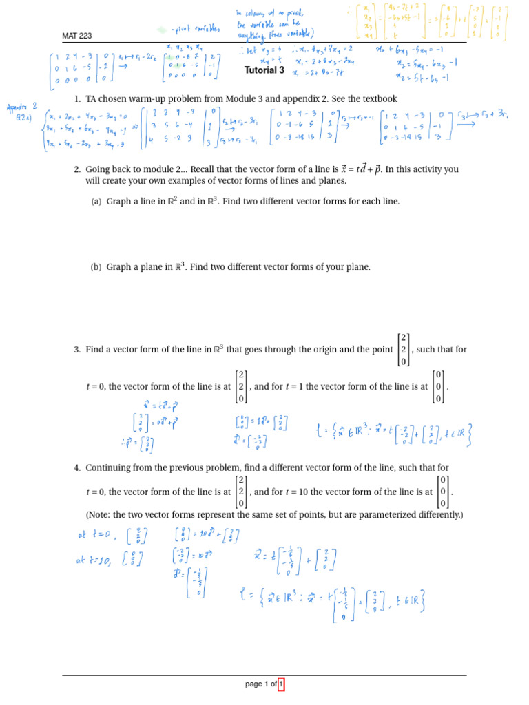 Mat223 Tutorial 3 | PDF