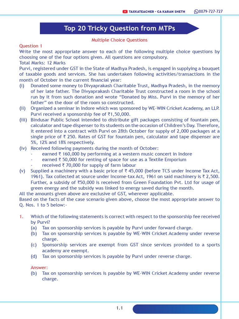Top 20 Tricky Question From MTP | PDF | Value Added Tax | Taxes