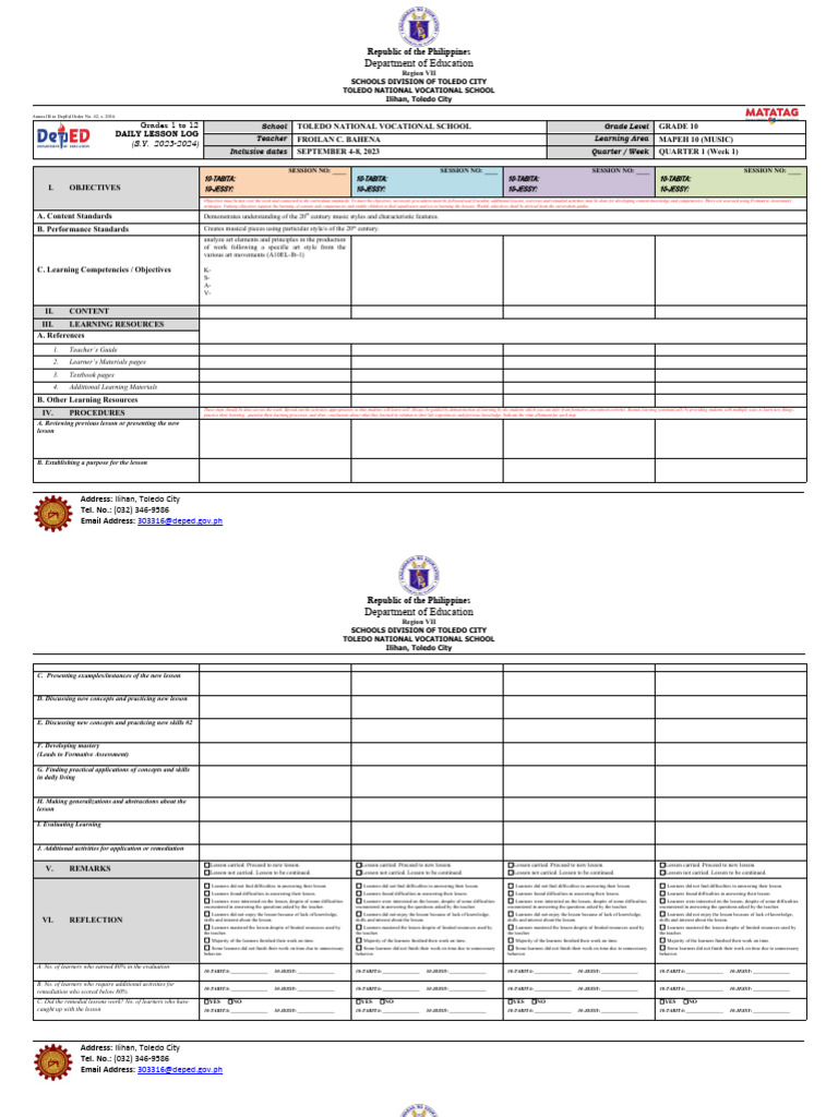 Mapeh Lesson Log | PDF | Learning | Differentiated Instruction