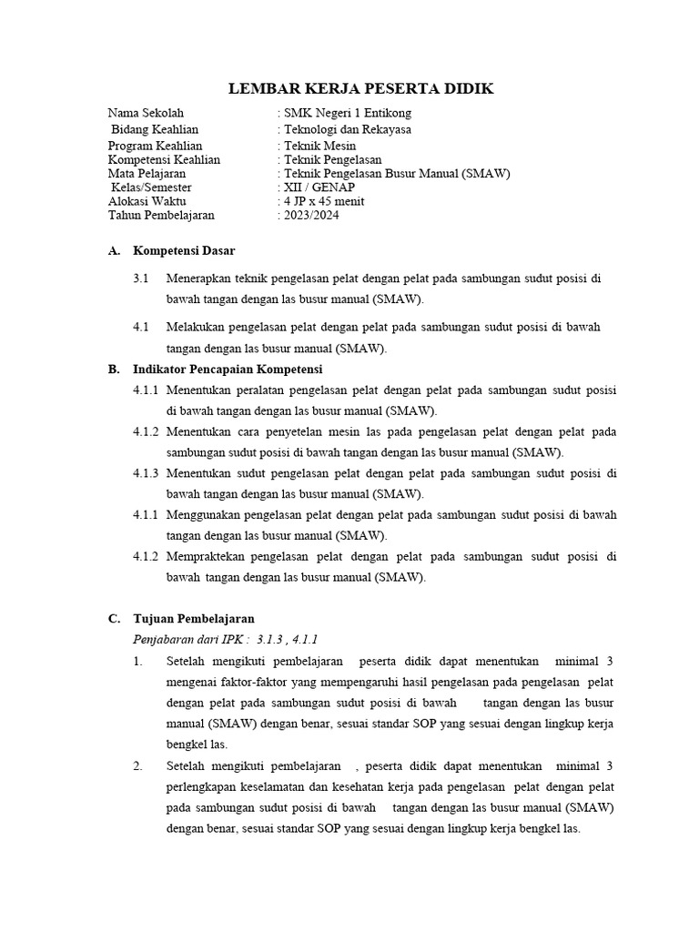 LKPD Pengelasan 1f Dok 3 | PDF | Teknologi & Rekayasa
