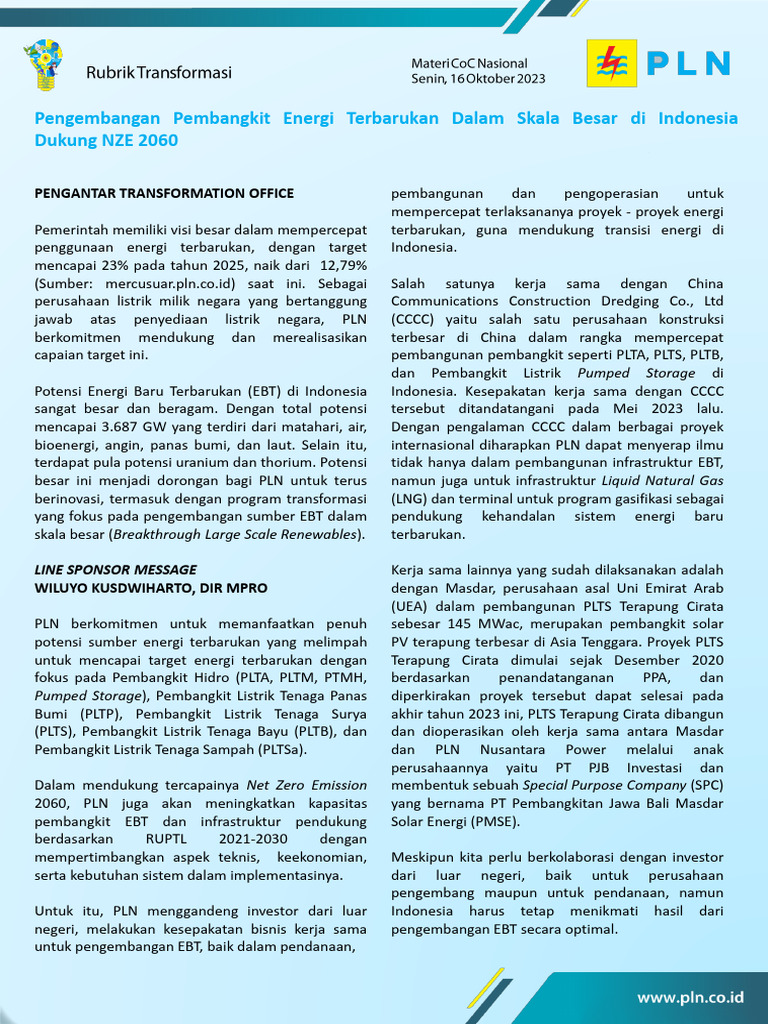 Materi Coc Nasional - Rubrik Transformasi - Pengembangan Pembangkit Energi Terbarukan Dalam ...