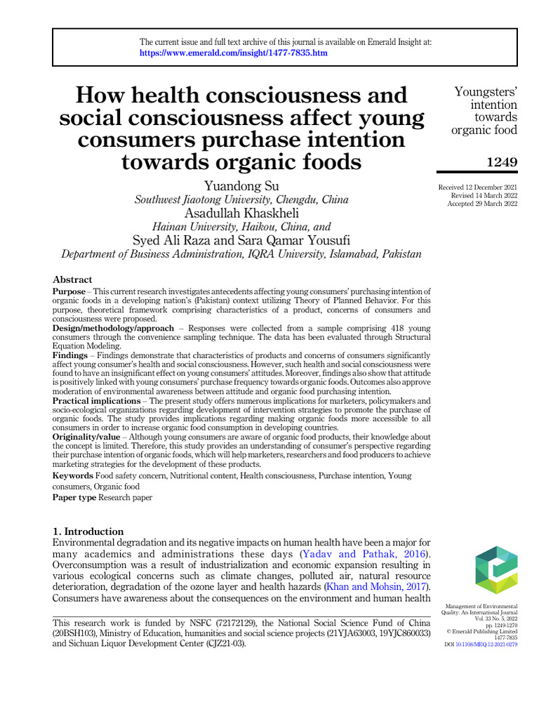 How Health Consciousness and Social Consciousness Affect Young Consumers Purchase Intention ...