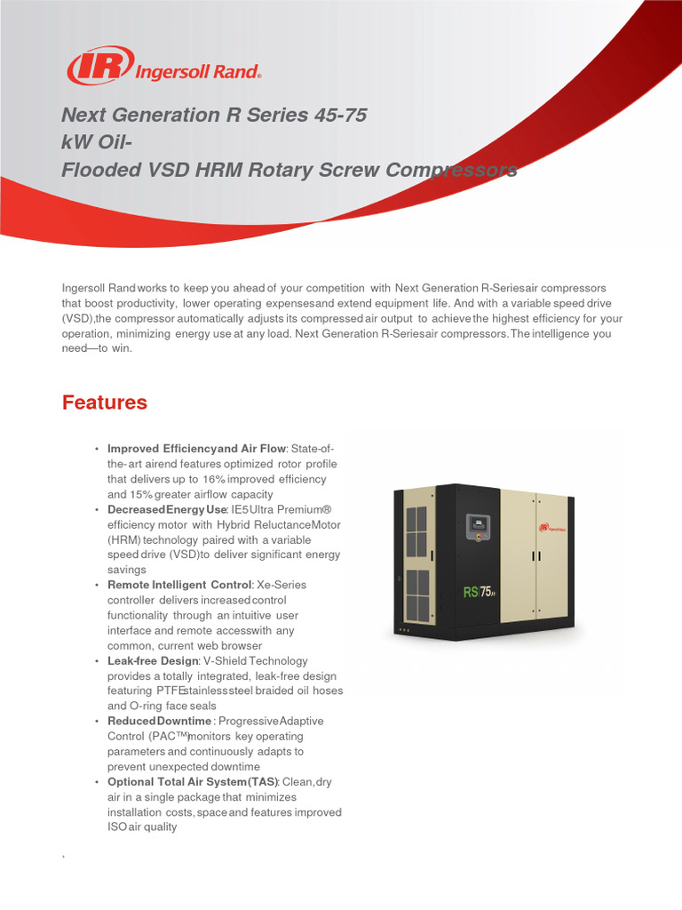 Next Generation R Series 45 75 KW Oil Flooded VSD HRM Rotary Screw ...