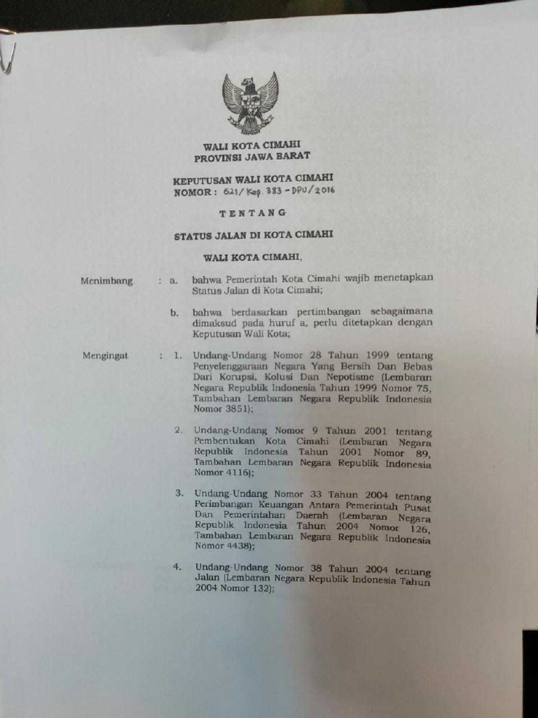 SK Walikota Ruas Jalan Kota Cimahi | PDF