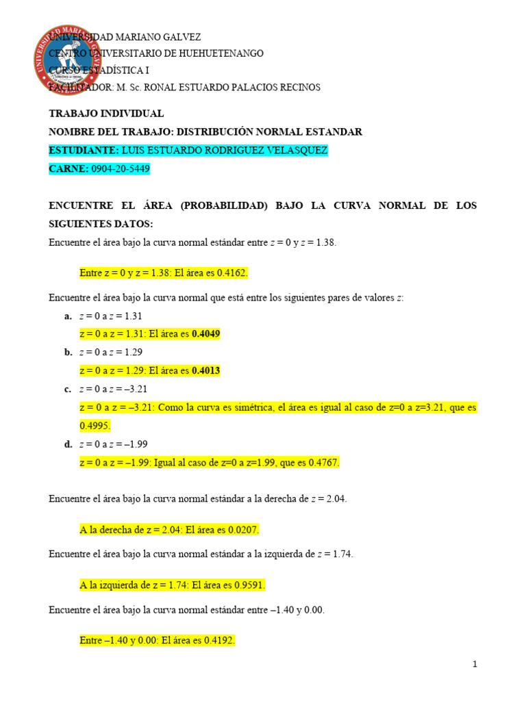 Tarea Distribución Normal Estándar | PDF | Desviación Estándar | Probabilidad