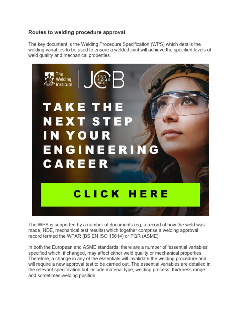 Routes To Welding Procedure Approval | PDF | Welding | Construction