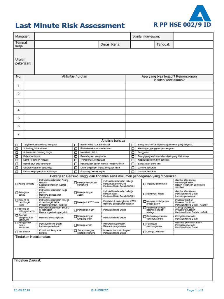 R PP HSE 002_9 ID Formulir Last Minute Risk Assessment | PDF