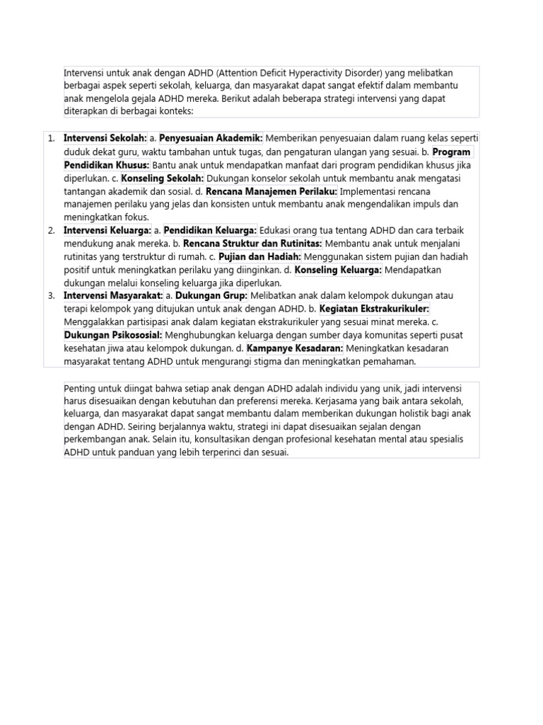 Intervensi Untuk Anak Dengan ADHD | PDF