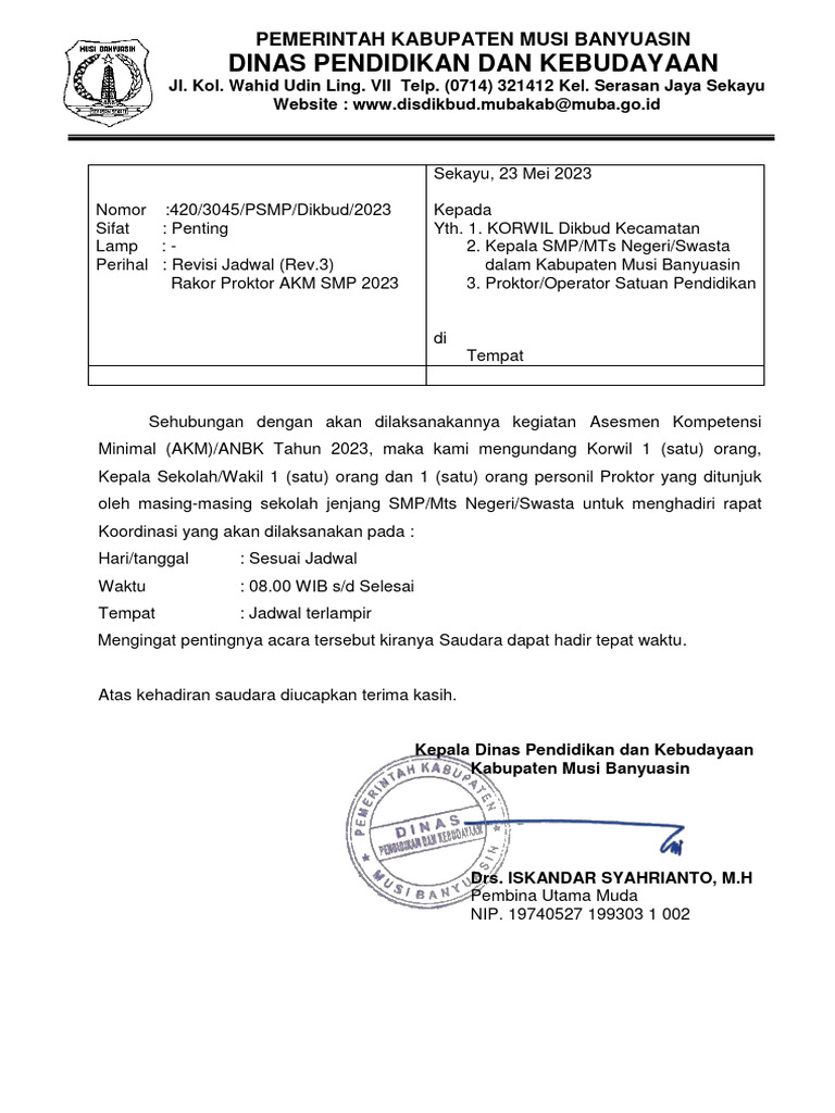 COntoh UNDANGAN RAKOR PROKTOR | PDF