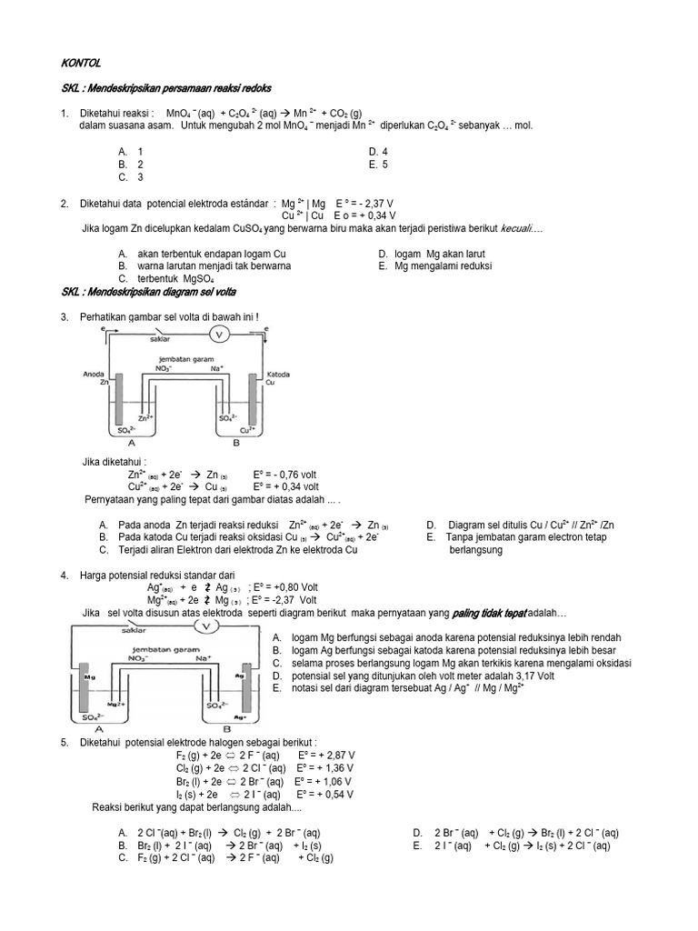 Soal Kimia Elektrokimia | PDF | Metode & Bahan Ajar | Teknologi & Rekayasa