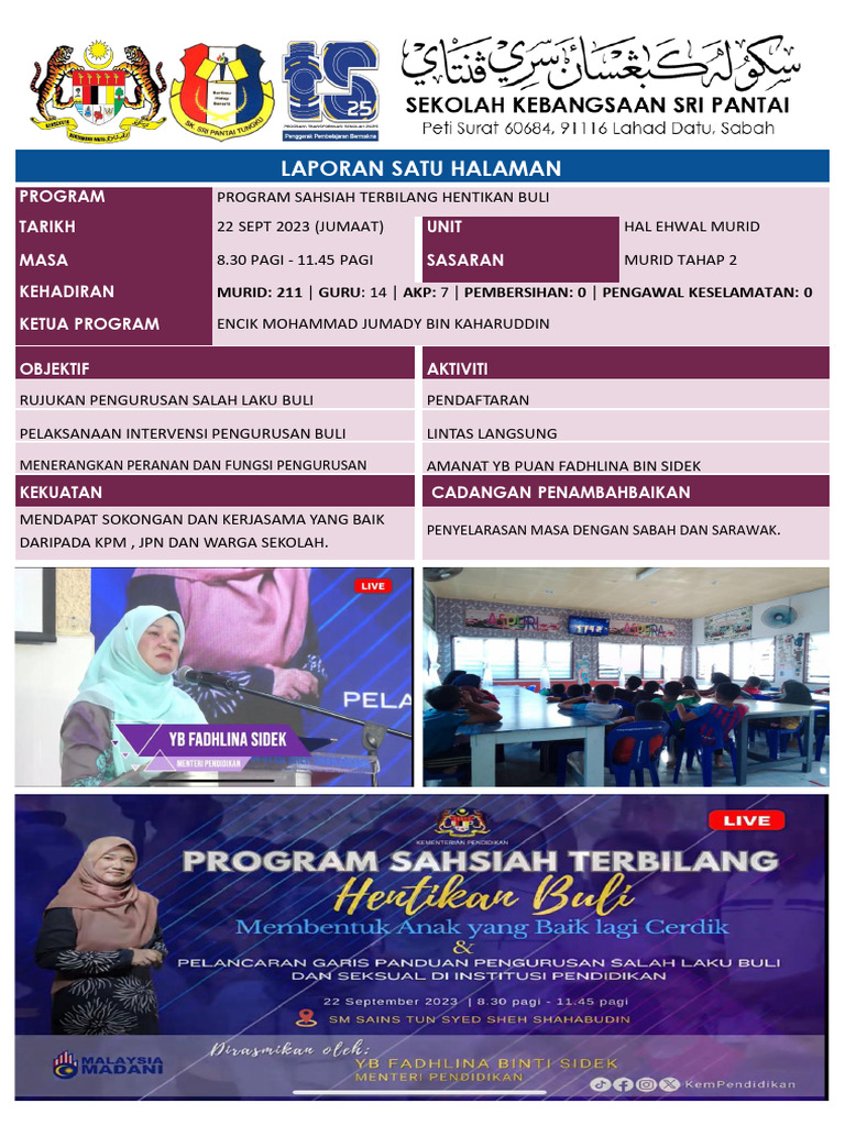 Program Sahsiah Terbilang Hentikan Buli | PDF