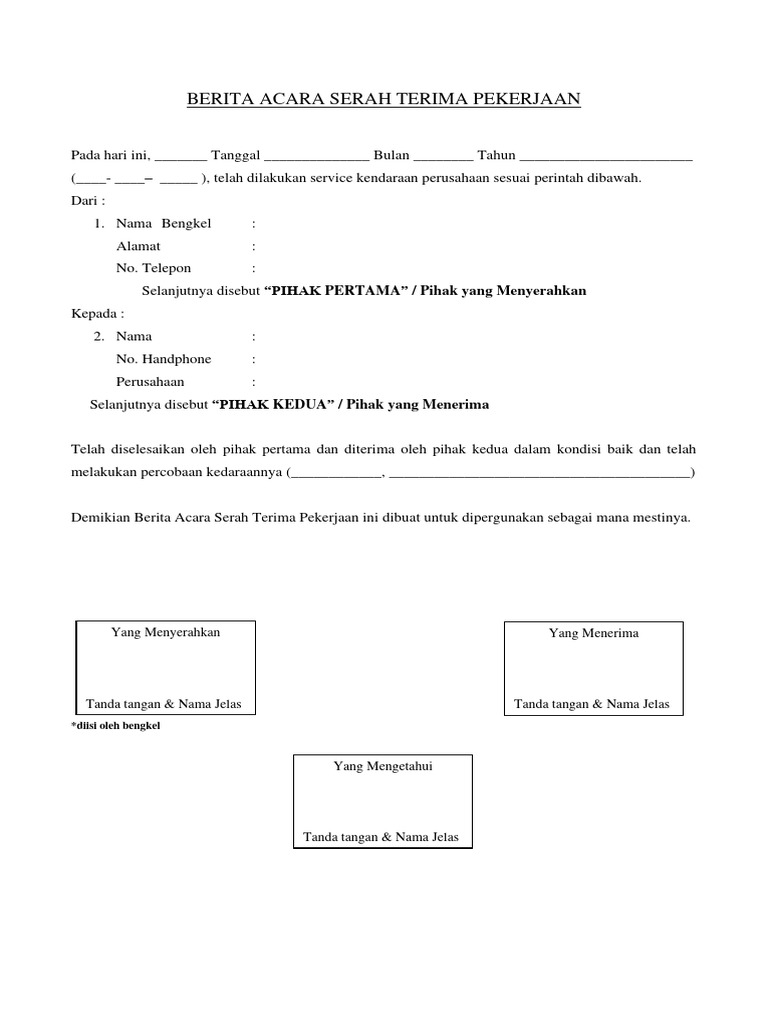 FORM Berita Acara Serah Terima Pekerjaan | PDF