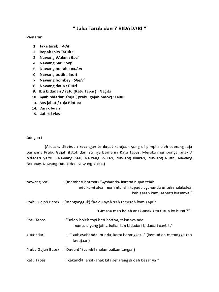 Jaka Tarub dan 7 Bidadari: Pemeran dan Cerita | PDF | Agama & Spiritualitas