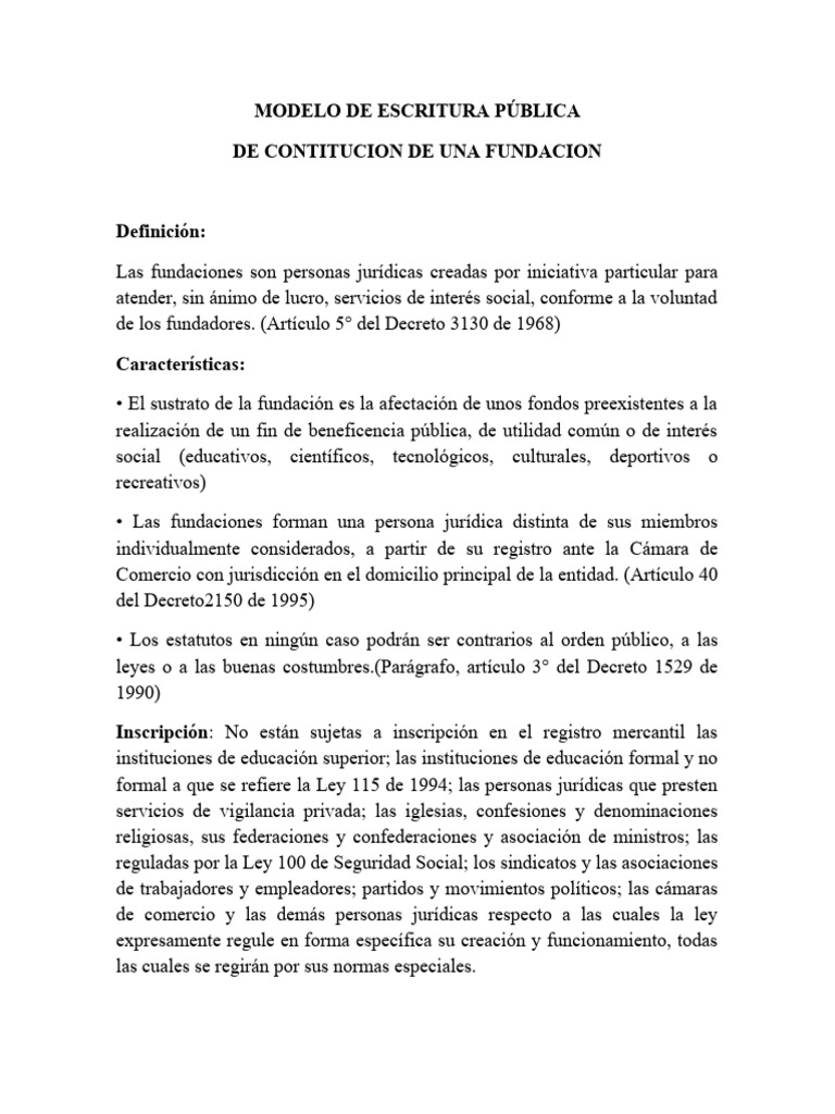 Modelo de Escritura Pública | PDF | Fundación (sin fines de lucro) | Institución