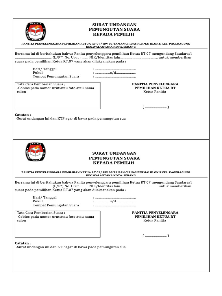 Undangan Pemilihan Ketua RT 07 | PDF