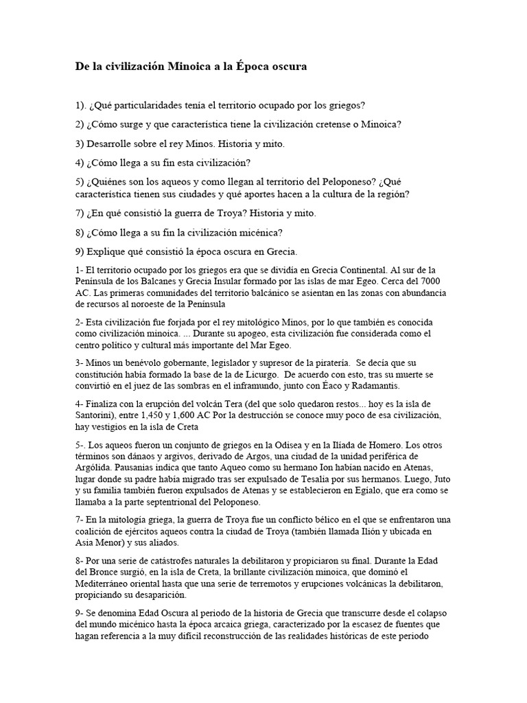 De La Civilización Minoica A La Época Oscura FRANCO KECHICHIAN | PDF ...