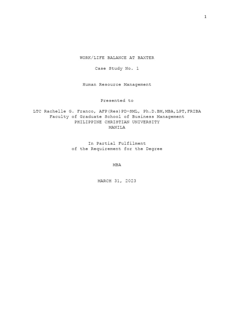 Baxter's Work-Life Balance Strategies | PDF | Employment | Economies