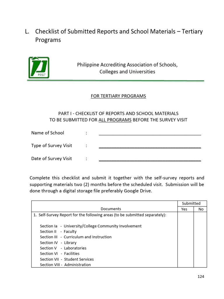 PAASCU Checklist Tertiary | PDF