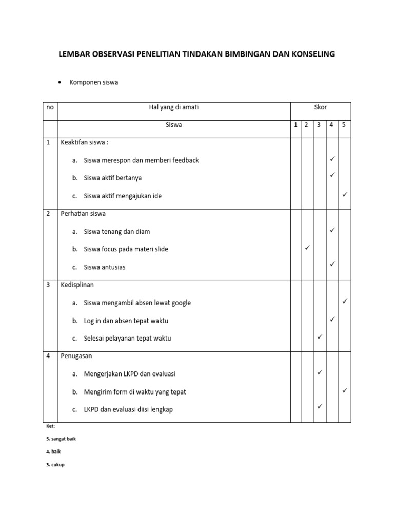 Lembar Observasi PTBK | PDF