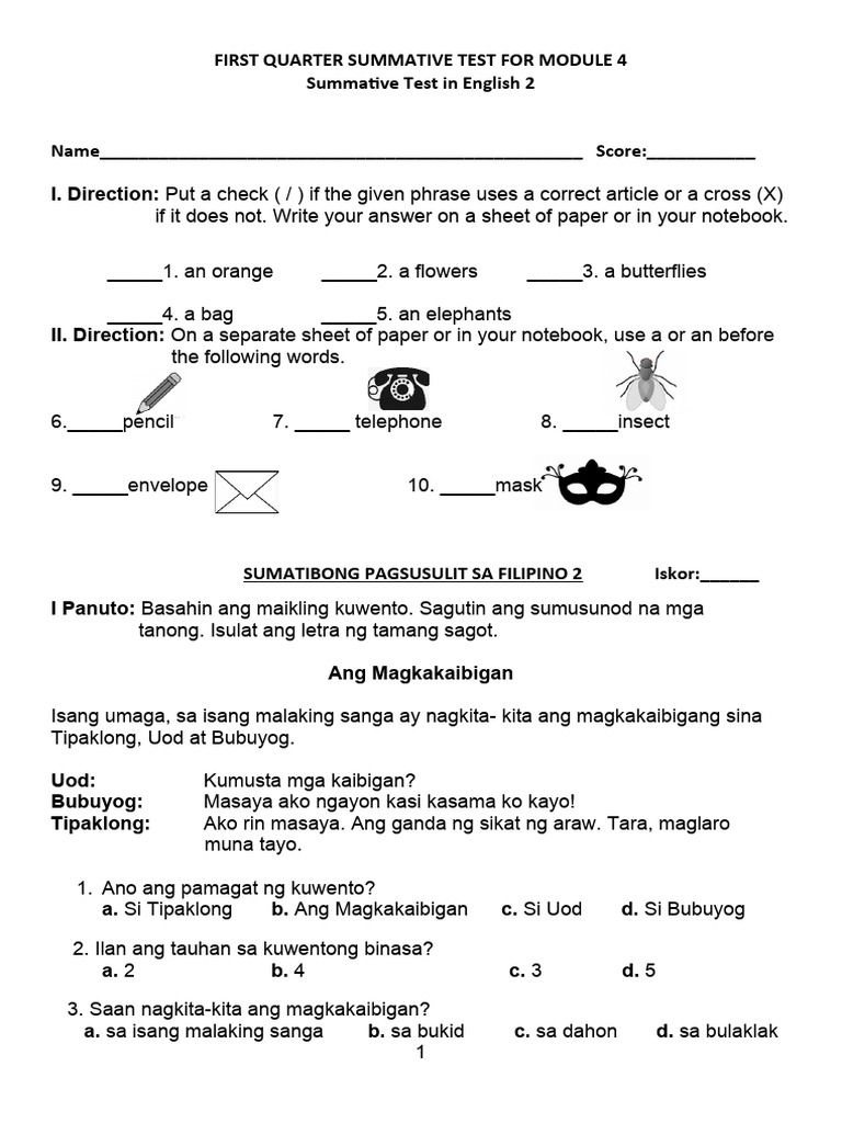 FIRST QUARTER SUMMATIVE TEST FOR MODULE 4 Grade 2 | PDF