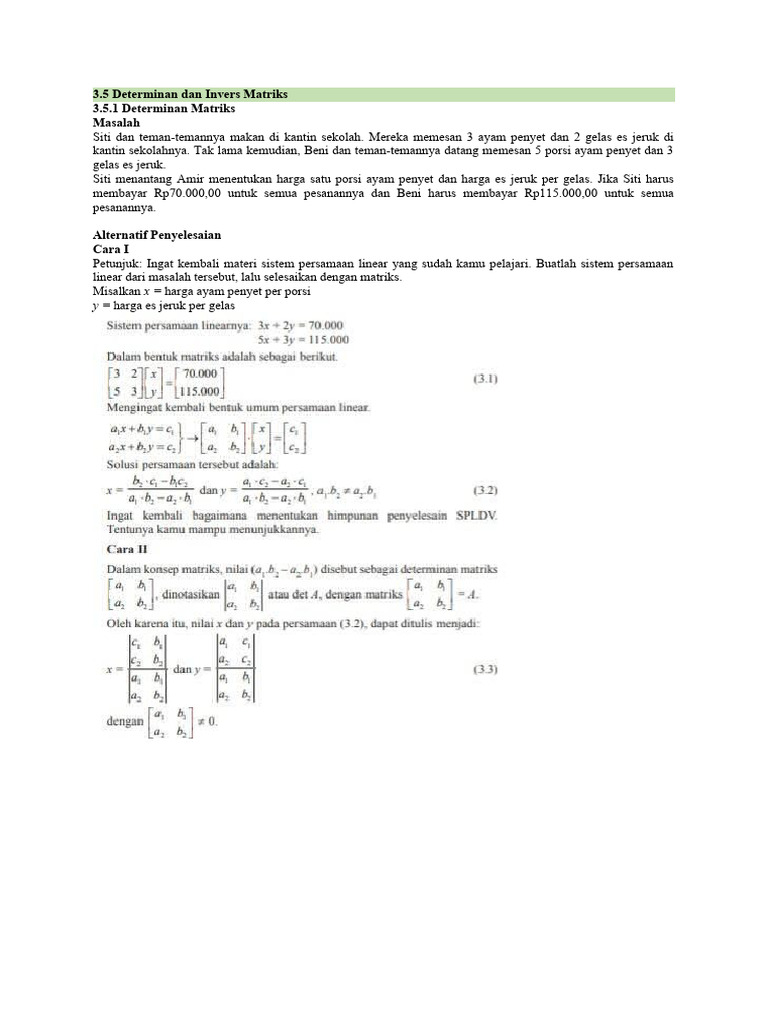 MATERI DETERMINAN MATRIKS | PDF