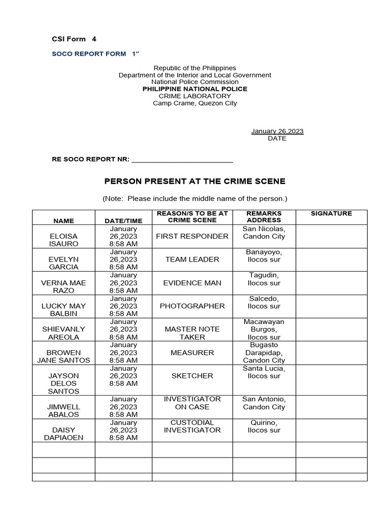 CSI Form 4 SOCO Report Forms 2 | PDF | Law Enforcement | Crime & Violence