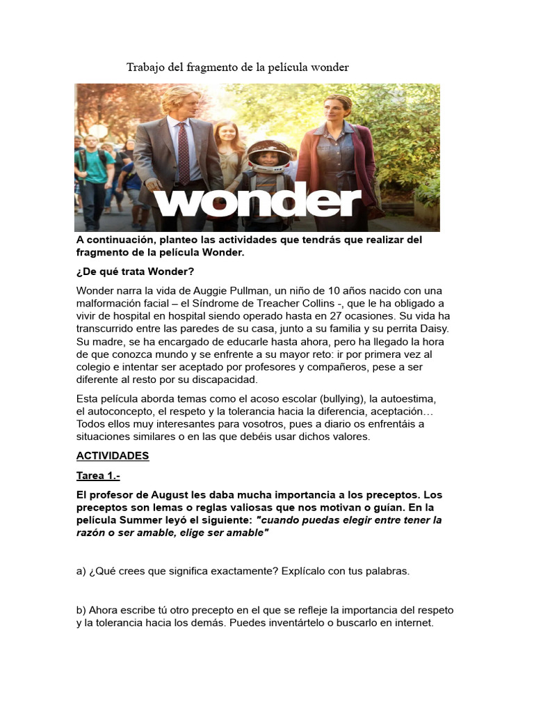 Actividades sobre la película Wonder | PDF | Sicología