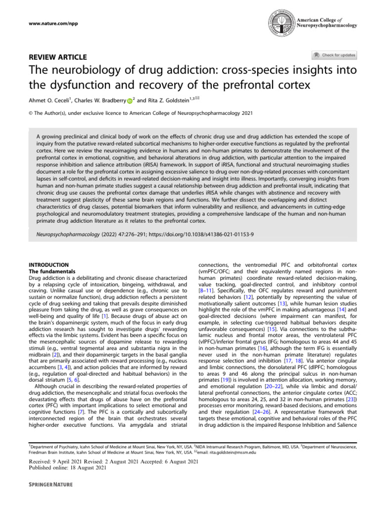 2021 Ceceli, The Neurobiology of Drug Addiction Cross-Species Insights ...