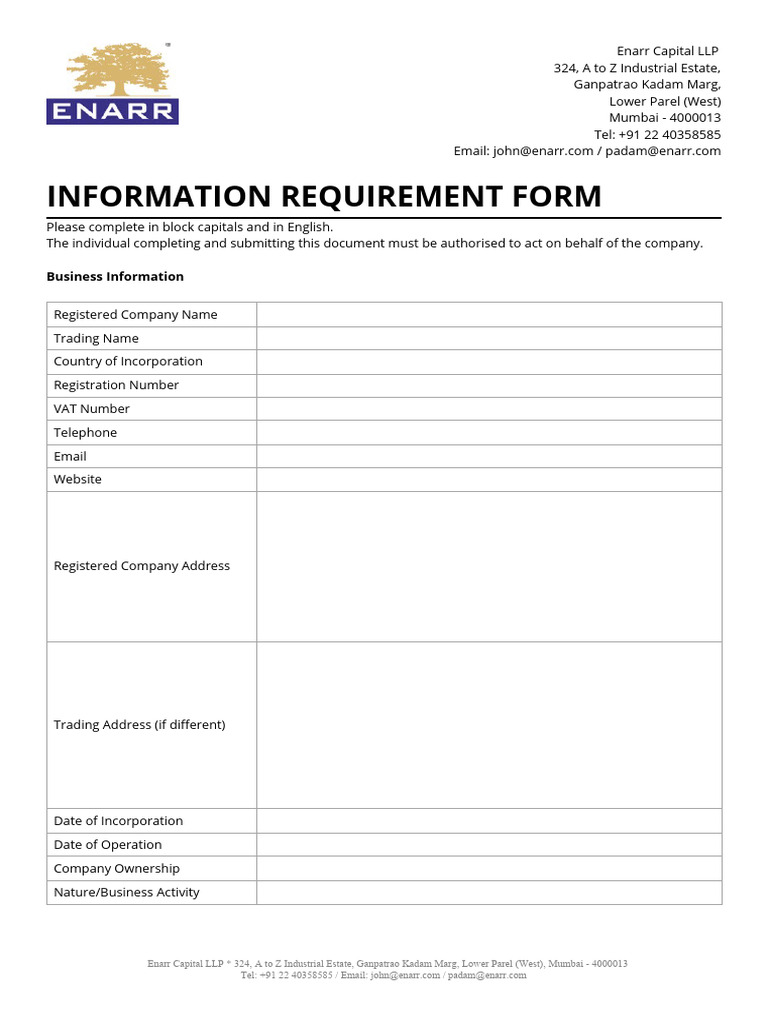 Information Requirement Form | PDF | Government | Business
