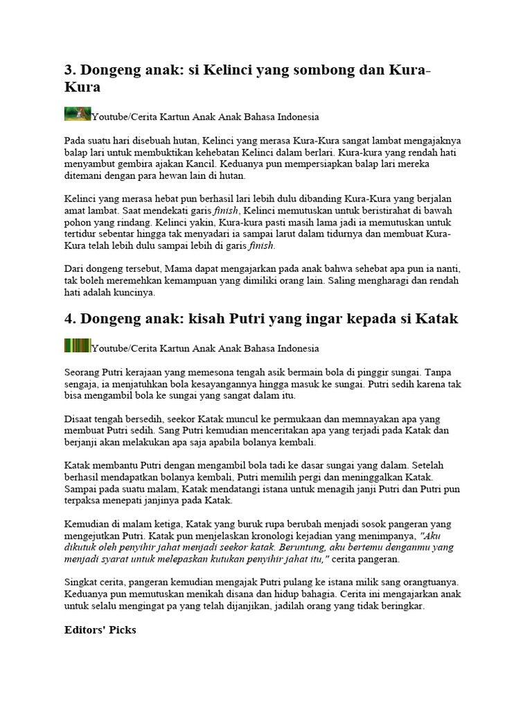 Dongeng anak si Kelinci yang sombong dan Kura-Kura | PDF