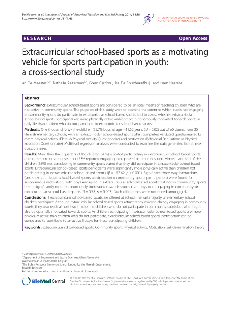 Extracurricular School-Based Sports As A Motivating Vehicle For Sports ...