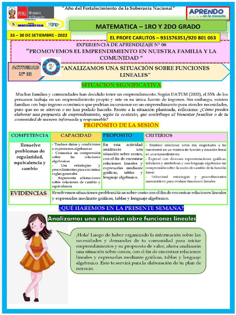 Experiencia de Aprendizaje #06 - Actividad #03 - 1ero y 2do - Matematica - 00001 | PDF