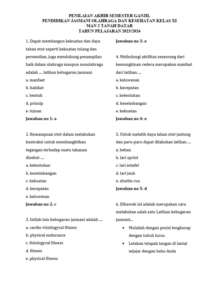 Pas Pjok Kelas Xi SMT Ganjil TP 23.24 | PDF