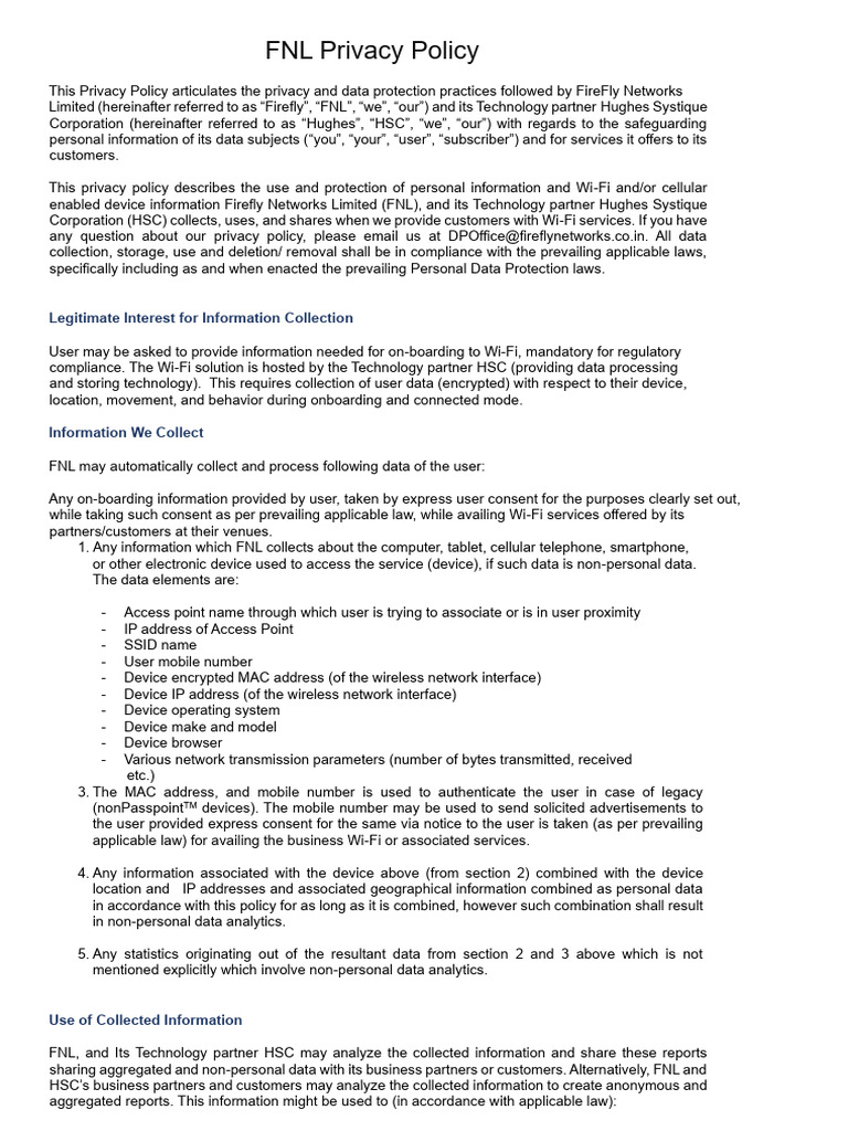 Firefly Privacy Policy | PDF | Http Cookie | Computer Network
