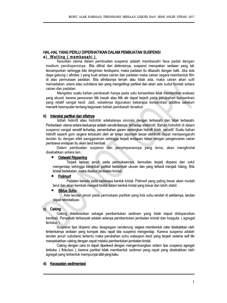 Pencegahan Caking pada Suspensi Farmasi | PDF